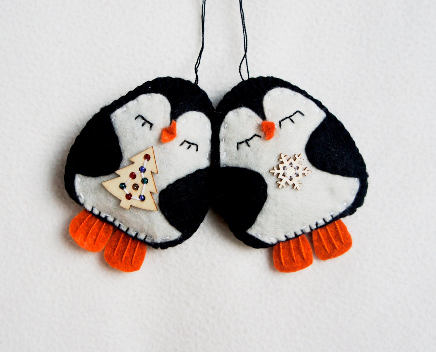 Penguin Ornament Felt, Set of 2, Handmade, Christmas Ornament, Birthday ...