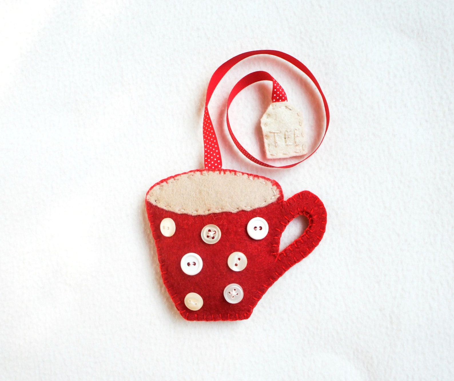 Bookmark Felt, a Cup of Tea, for Booklover, Spotty Tea Cup, Red,white ...
