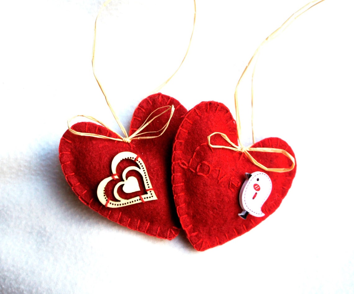 Heart Ornament Felt Set of 2, Red Heart, Valentine's Day, Mother's Day ...