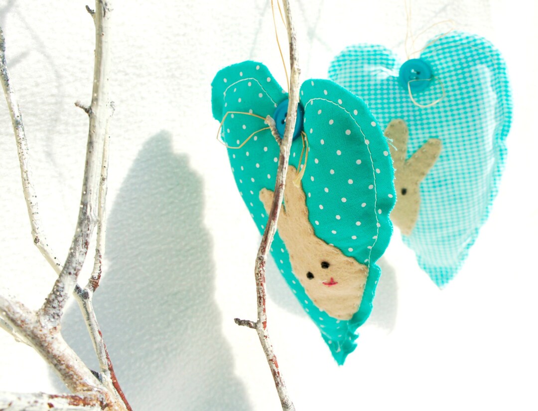 Heart Easter Ornament With Felt Easter Bunny Set of 2, Turquoise, Brown ...