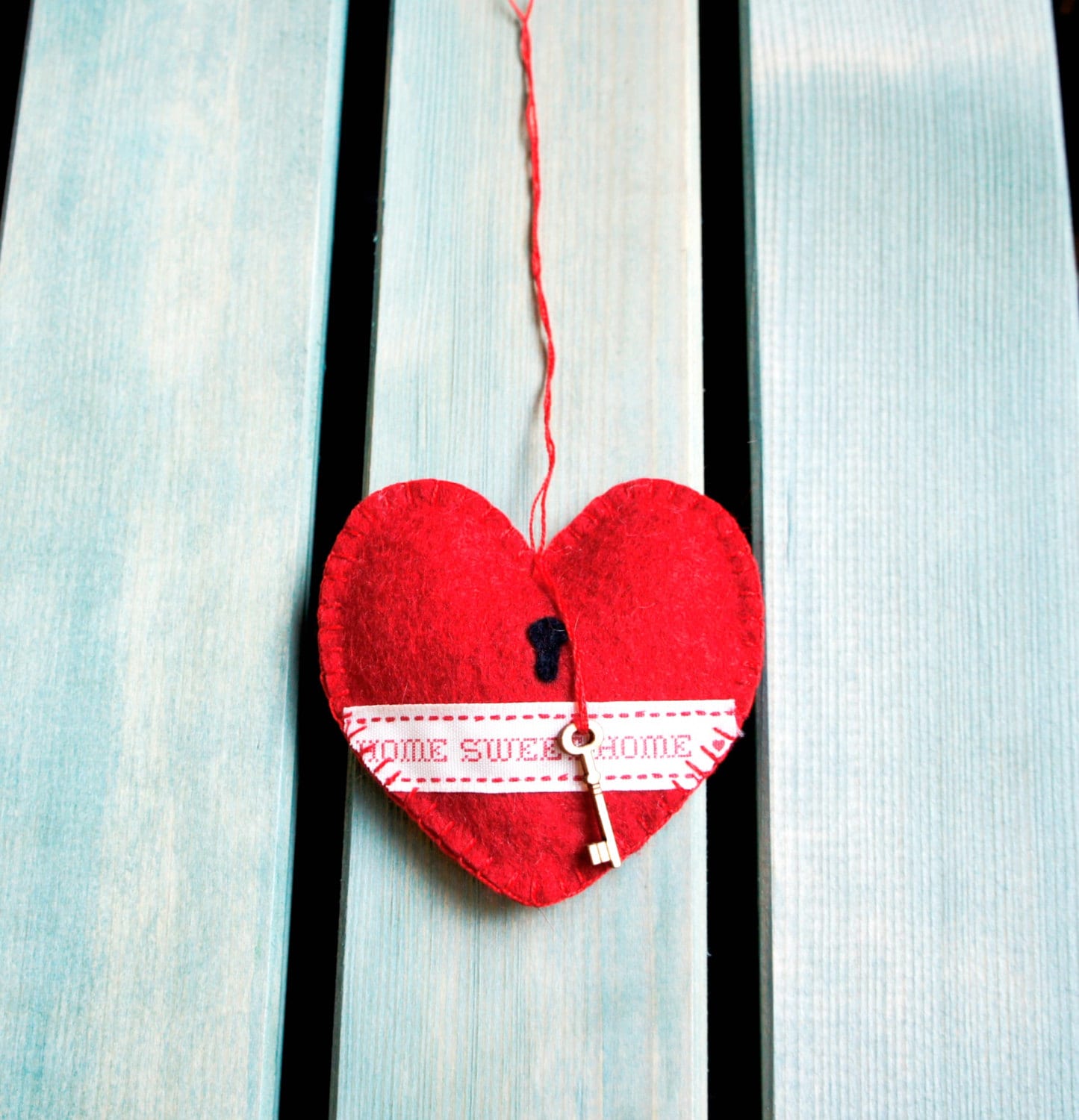 Heart Ornament Felt Handmade Red Heart Home Sweet Home - Etsy