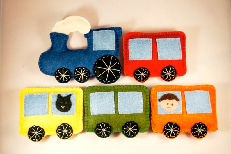 Train Ornament Felt, Set of 5, Locomotive, Steam Engine and Wagon ...