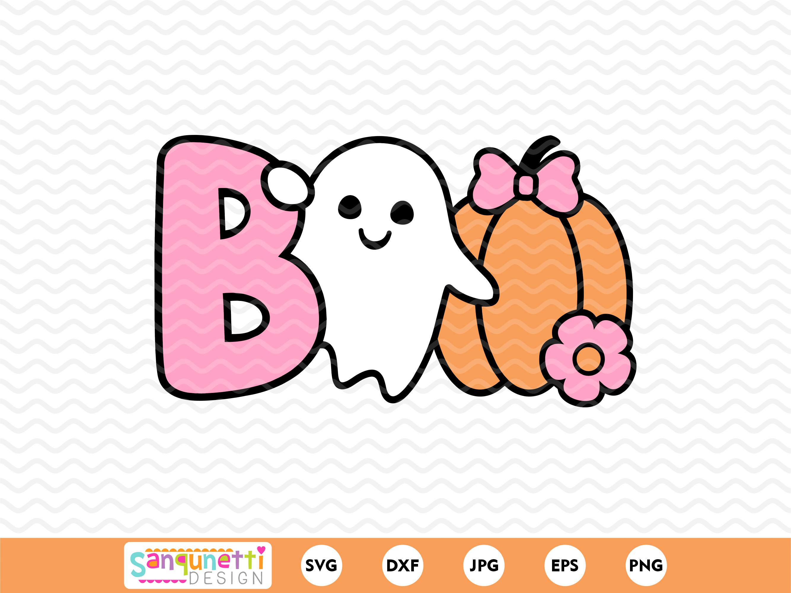 Boo Girl Ghost SVG – Pastel Halloween Clipart, Pumpkin Bow (digital ...