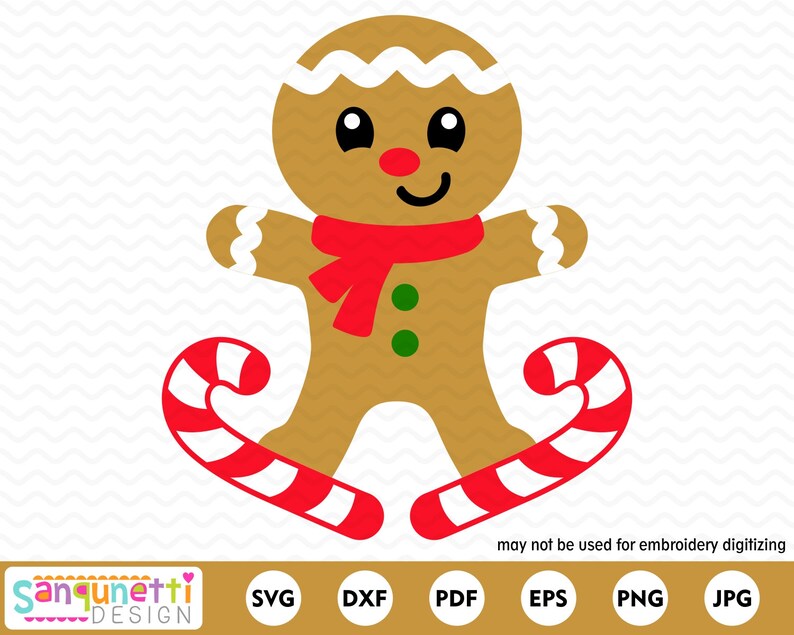 Gingerbread Man Candy Cane Svg Christmas Cut File for - Etsy