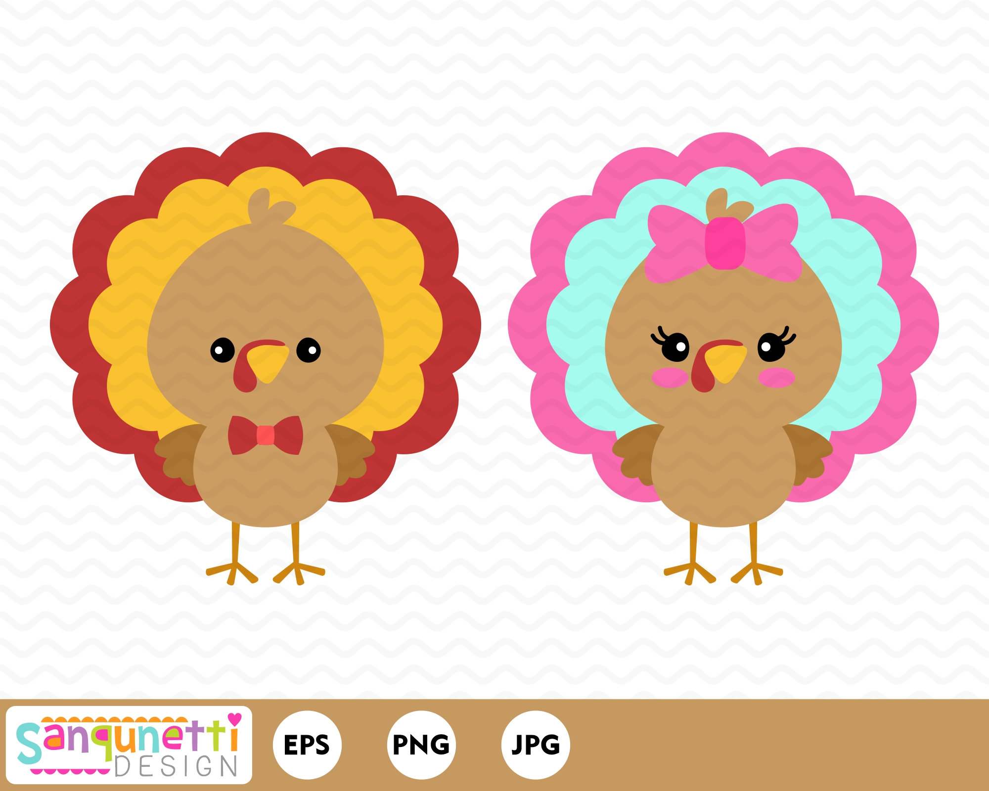 Boy and Girl Turkey Clipart Fall Thanksgiving Digital Art | Etsy Canada