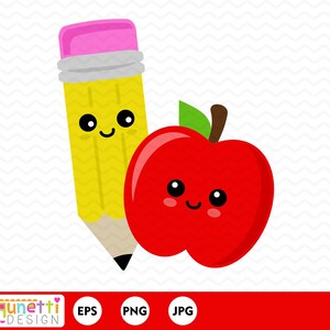 Apple and Pencil Clipart, Back to School Teacher and Classroom Digital ...