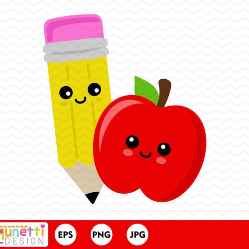 Apple and Pencil Clipart Back to School Teacher and Classroom - Etsy