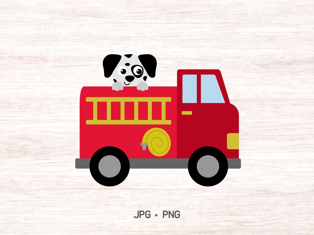 Fire Truck Clipart With Dalmatian, Transportation Digital Art Instant ...