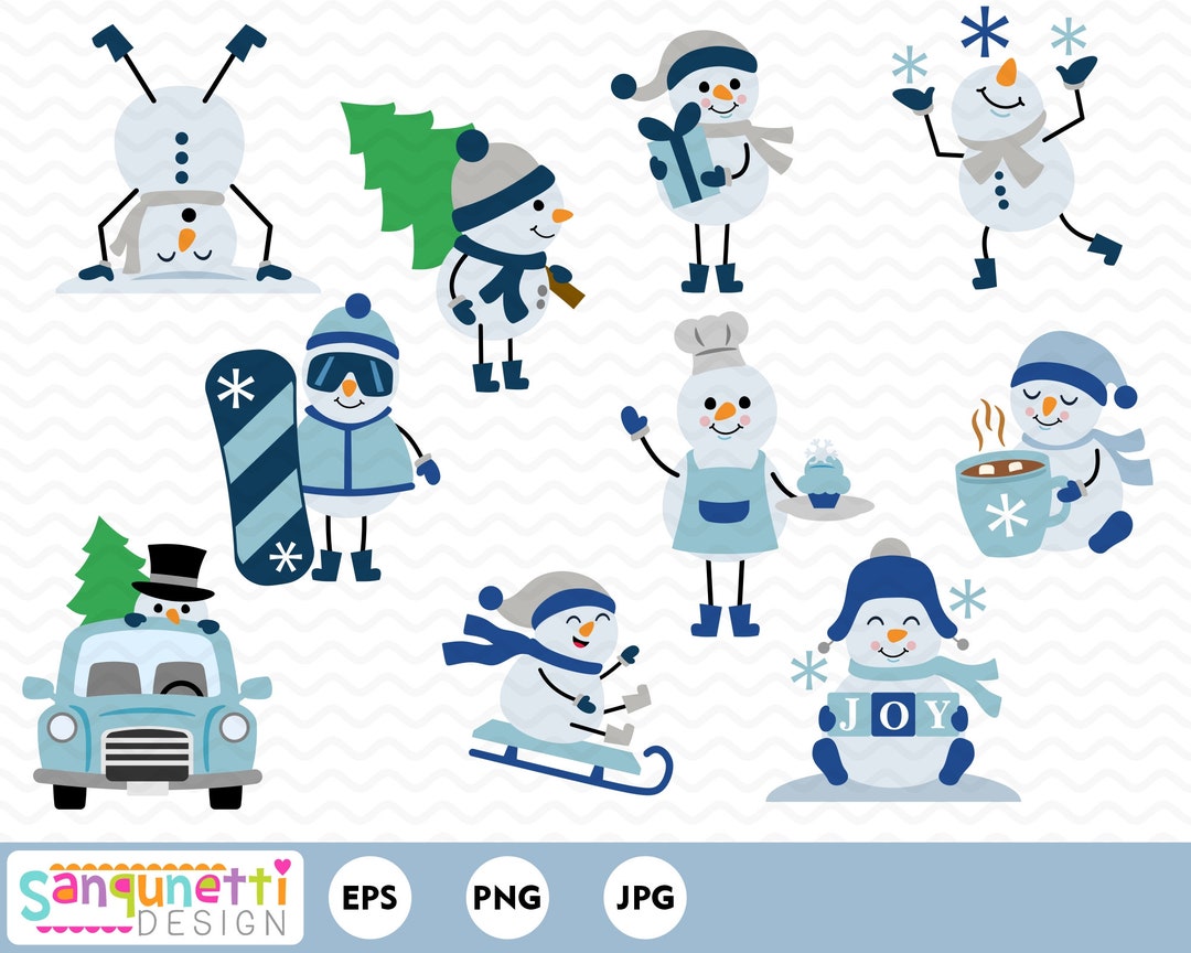 Snowmen Winter Clipart, Christmas Digital Art,instant Download - Etsy