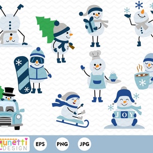 Snowmen Winter Clipart, Christmas Digital Art,instant Download - Etsy