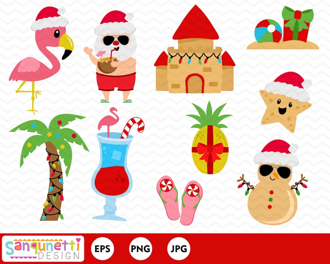 Tropical Beach Christmas Clipart, Holiday Clip Art Graphics - Etsy