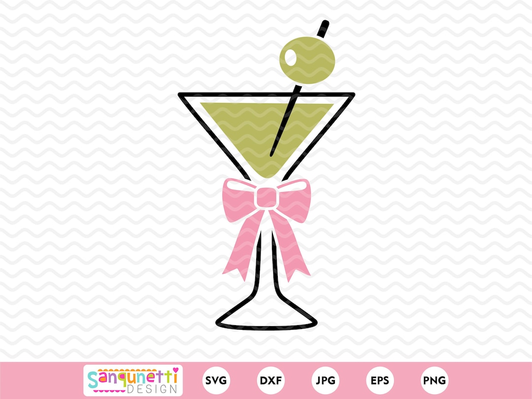 Martini Glass SVG – Cocktail With Olive & Pink Bow (digital Files) - Etsy
