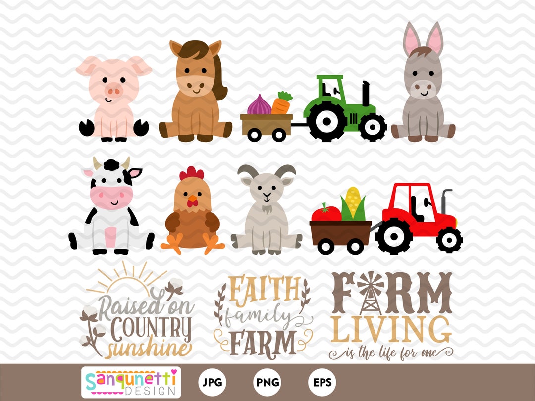 Farm Clipart and Barnyard Animals, Farm Lettering, Country Digital Art ...