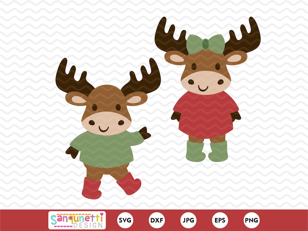 Cute Christmas Moose SVG | Boy & Girl Moose Digital Art - Etsy
