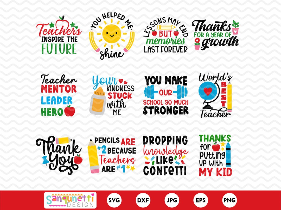 Teacher Appreciation SVG Bundle: End of Year Gift Designs (digital ...