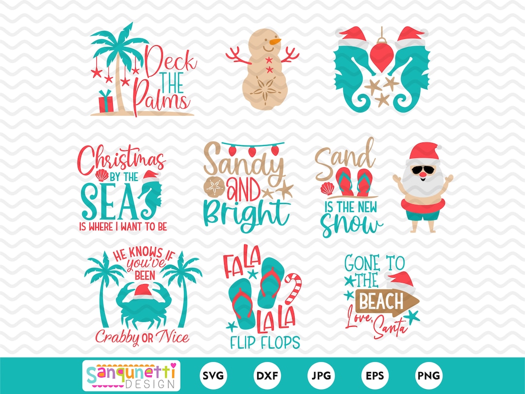 Tropical Christmas SVG Clipart: Coastal Holiday Art (digital Download ...