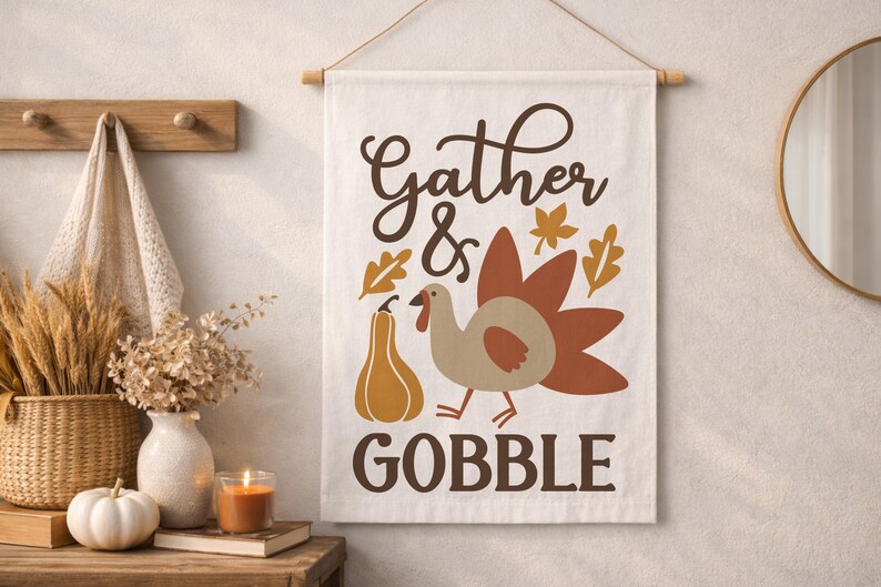 Gather & Gobble Thanksgiving SVG - Turkey Fall Harvest Clipart - Etsy