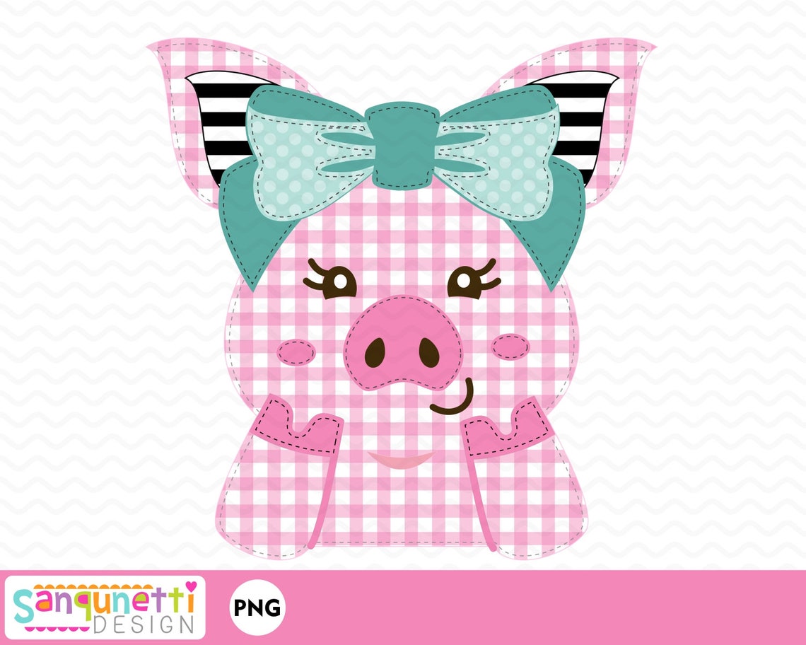 Pig With Bow Faux Applique Design Printable Farm Girl Design | Etsy