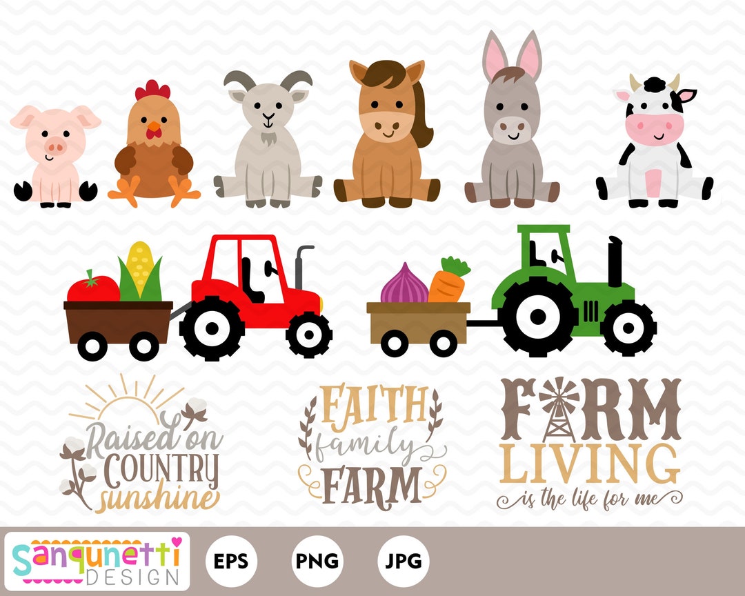 Farm Clipart and Barnyard Animals Farm Lettering Country - Etsy