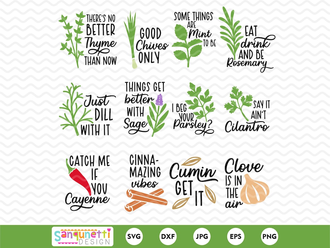 Herb and Spice Pun SVG Bundle | Funny Kitchen Sayings Clipart | Cooking ...