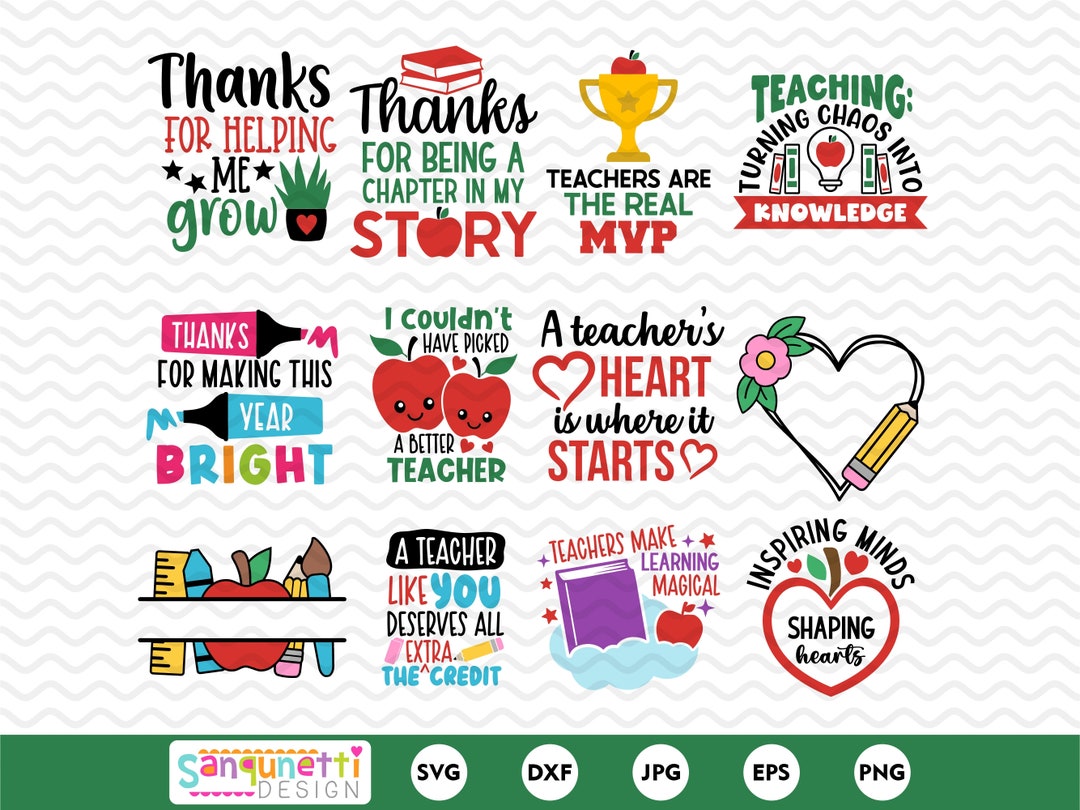 Teacher Appreciation Bundle SVG and PNG - Perfect for End of School ...