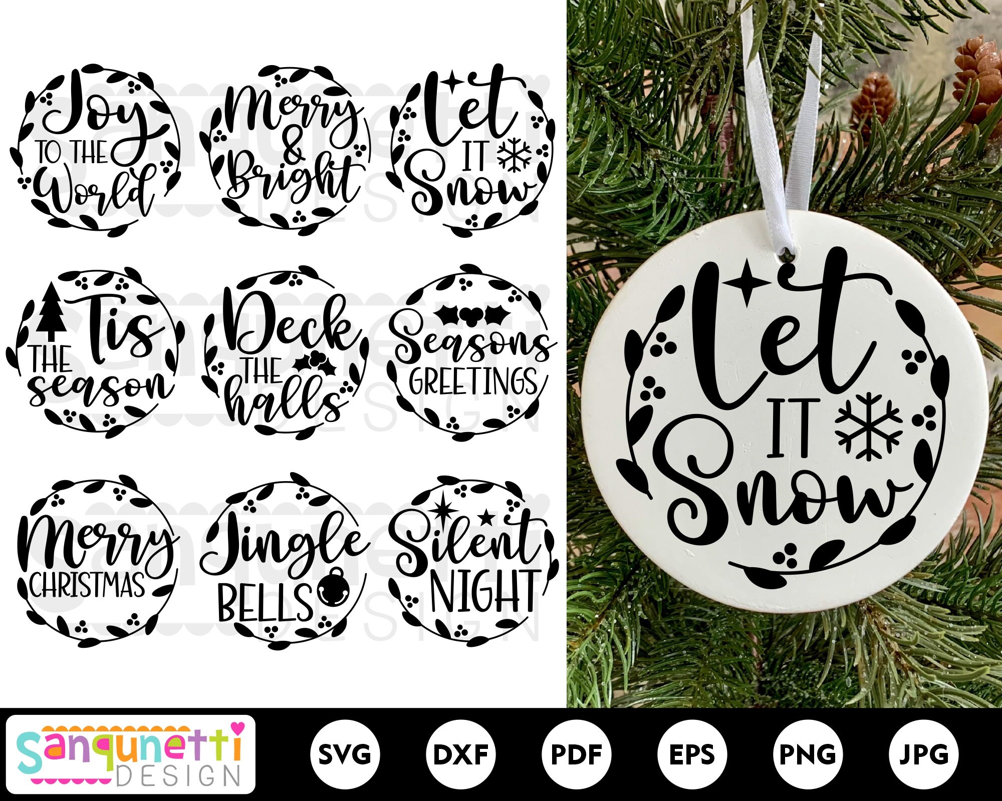 Christmas Ornaments SVG Bundle Round Sign Cut File Holiday - Etsy