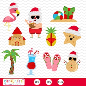 Tropical Beach Christmas Clipart, Holiday Clip Art Graphics - Etsy