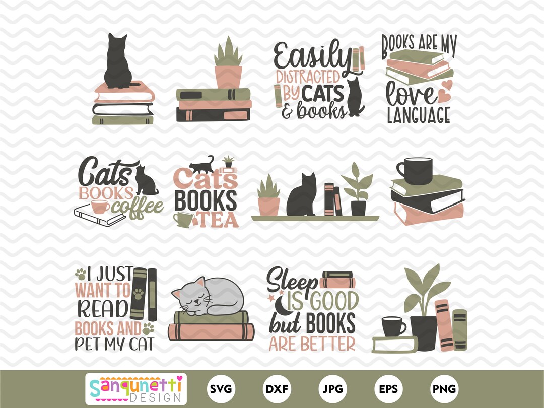 Cat SVG Bundle | Reading SVG, Cat Clipart Bundle, Books Clipart Bundle ...