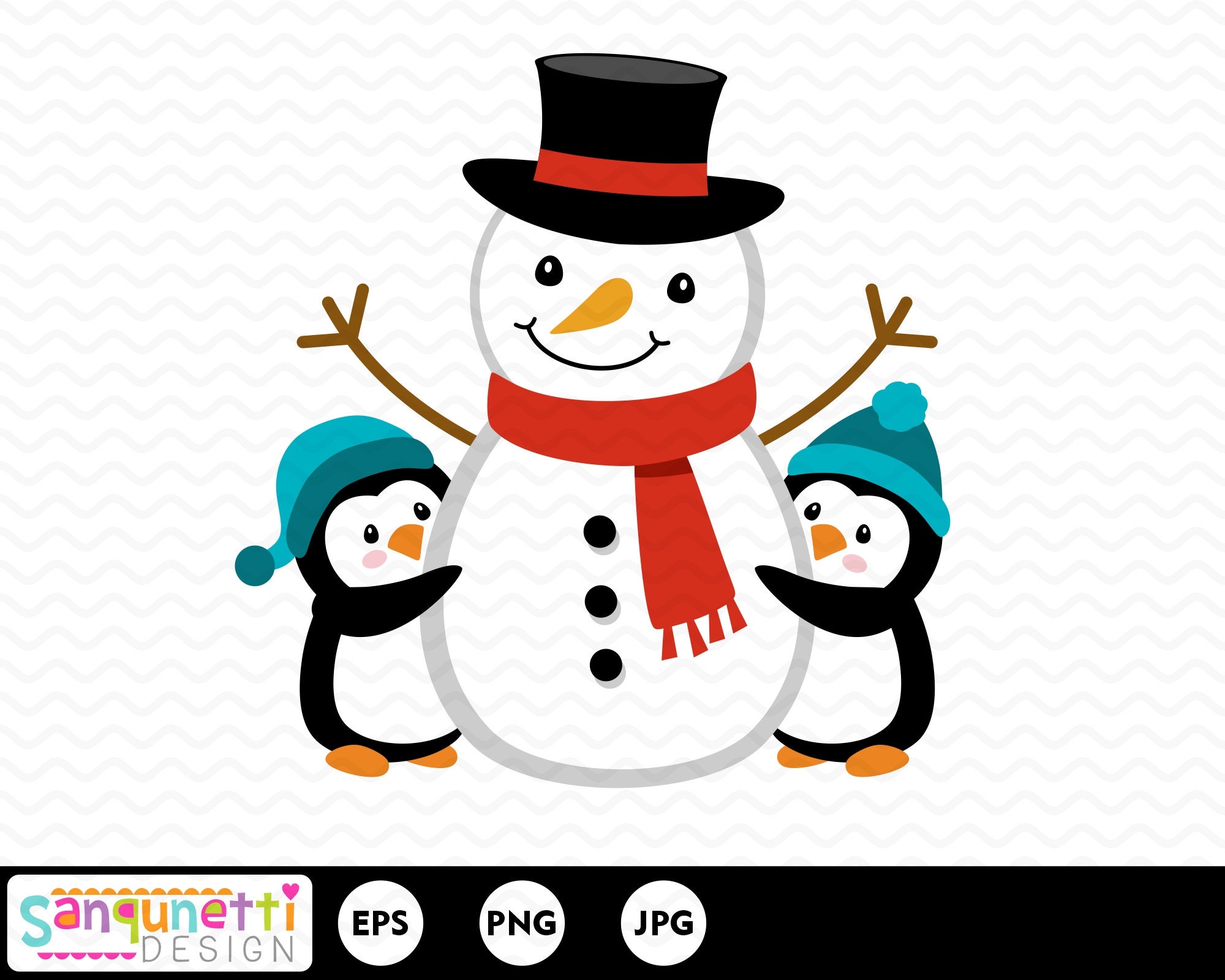 Penguins Hugging Snowman Clipart Digital Art Winter Clipart - Etsy