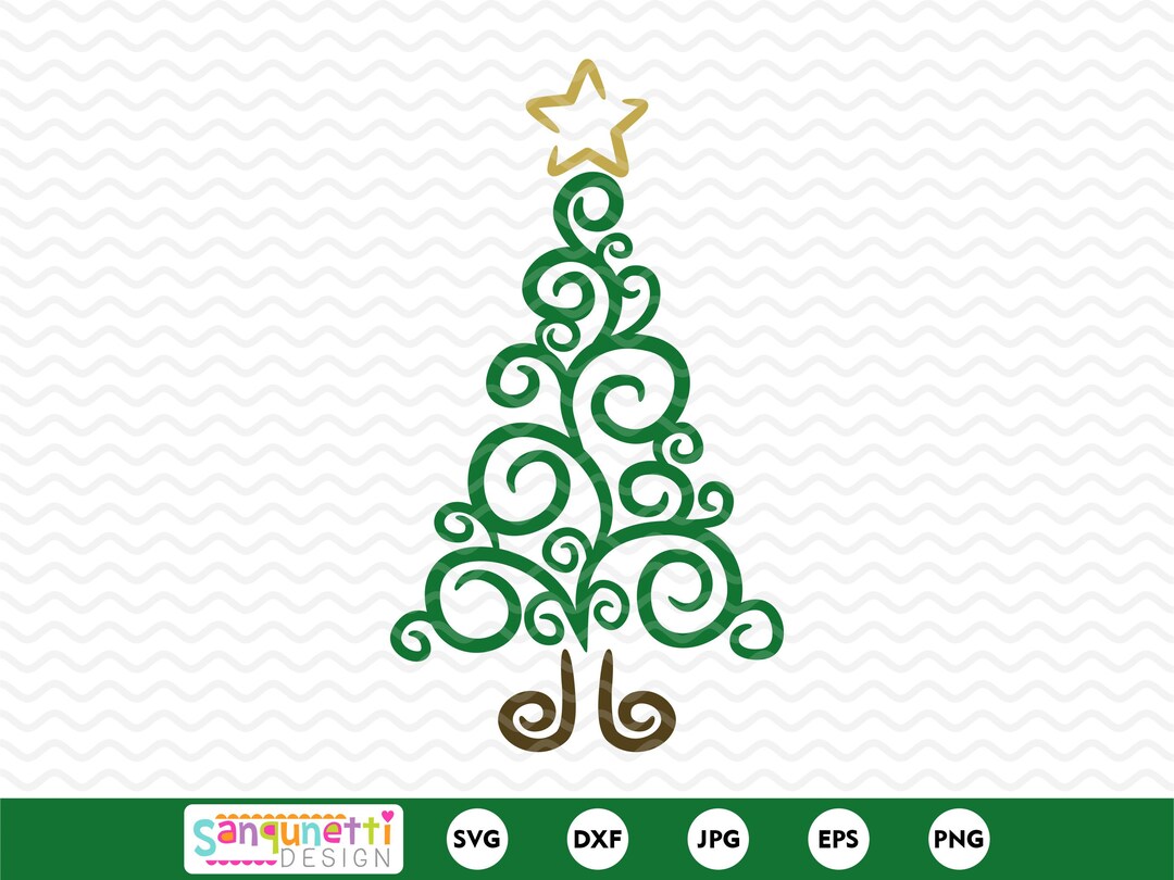 Swirly Christmas Tree SVG | Elegant Holiday Tree Clipart - Etsy