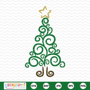 Swirly Christmas Tree SVG | Elegant Holiday Tree Clipart - Etsy