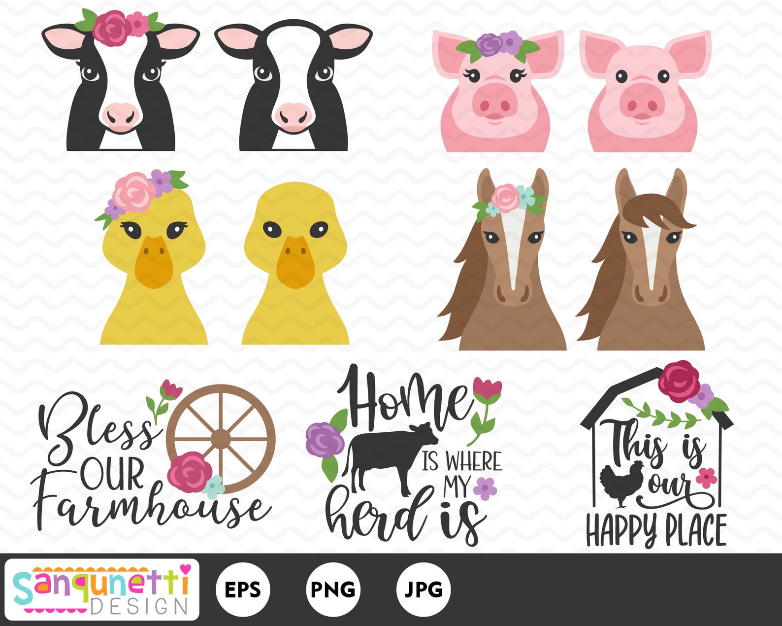 Farm animals and lettering clipart farmhouse digital art cow | Etsy
