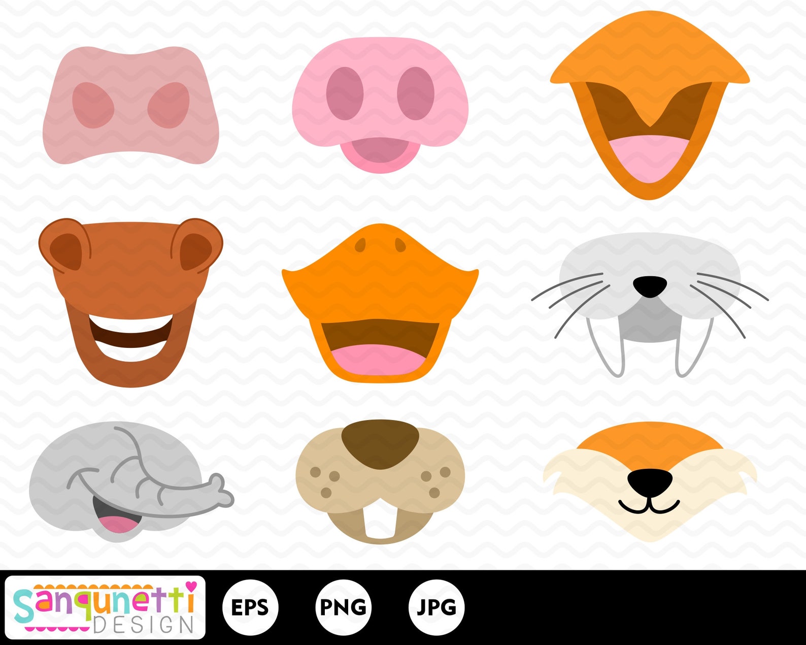Animal Faces Clipart Nose and Mouth Clipart Animal Digital | Etsy