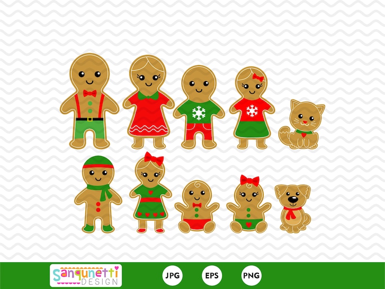 Gingerbread Family Clipart, Christmas or Winter Digital Art Instant ...