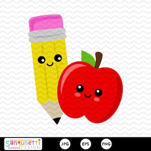 Apple and Pencil Clipart, Back to School Teacher and Classroom Digital ...