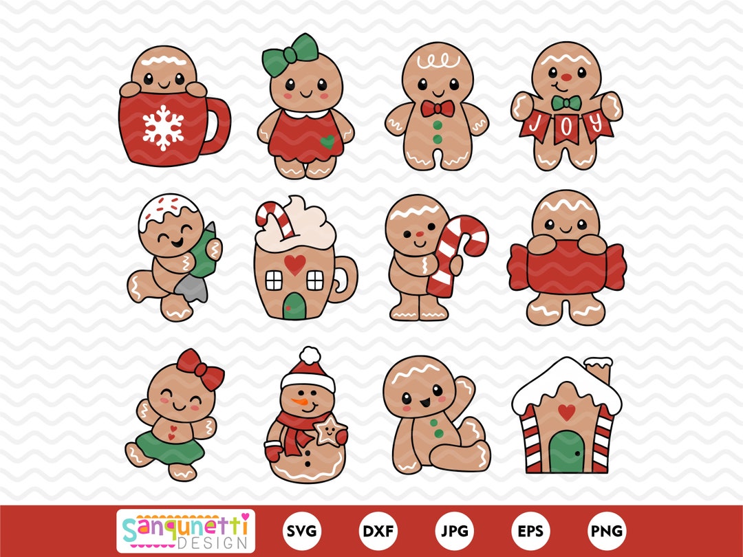 Chunky Gingerbread Christmas SVG Clipart Bundle | Cute Gingerbread Man ...