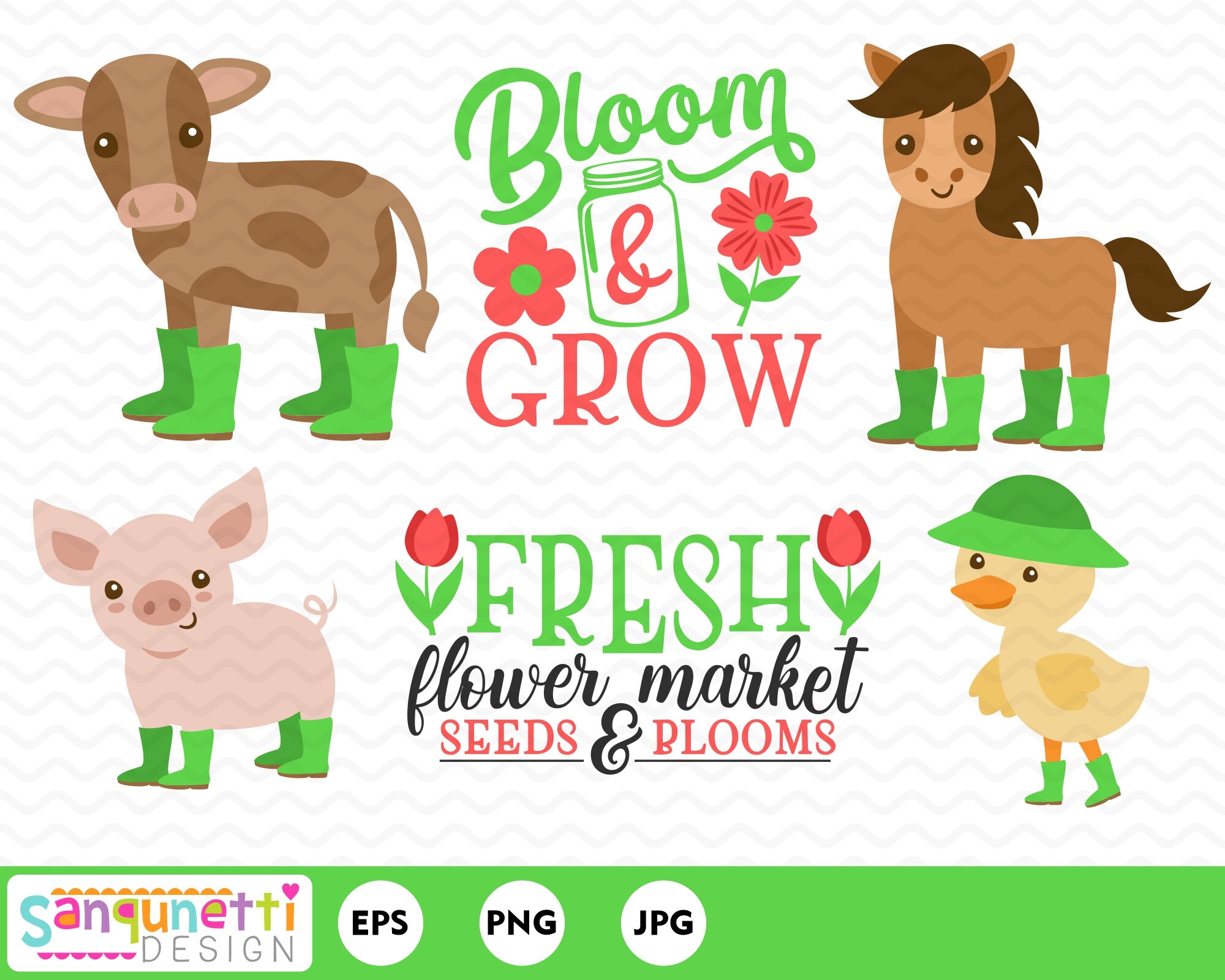 Spring on the Farm Clipart Flower and Blooms Clip Art Farm - Etsy