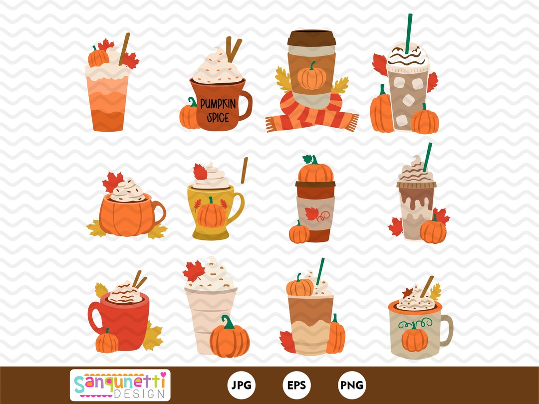 Fall Coffee Clipart, Pumpkin Spice Latte Clipart - Etsy