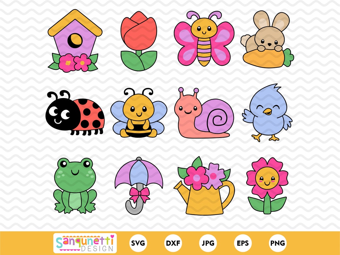 Cute Spring SVG and Clipart Bundle, Chunky Spring Graphics - Etsy