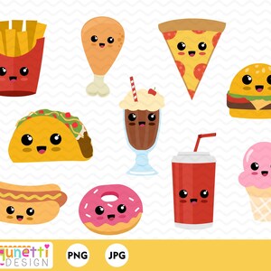 Kawaii Junk Food Clipart, Fast Food and Pizza Digital Art, Instant ...