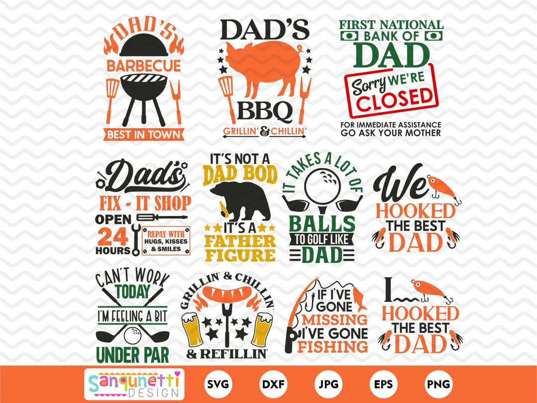 Father's Day SVG & Clipart, Dad Clipart, Golf and Fishing Digital Art ...