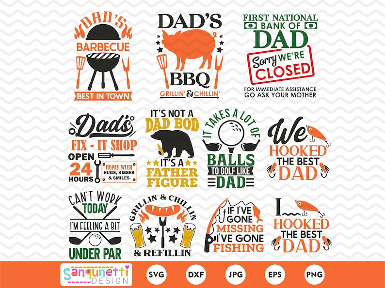 Father's Day SVG & Clipart, Dad Clipart, Golf and Fishing Digital Art ...