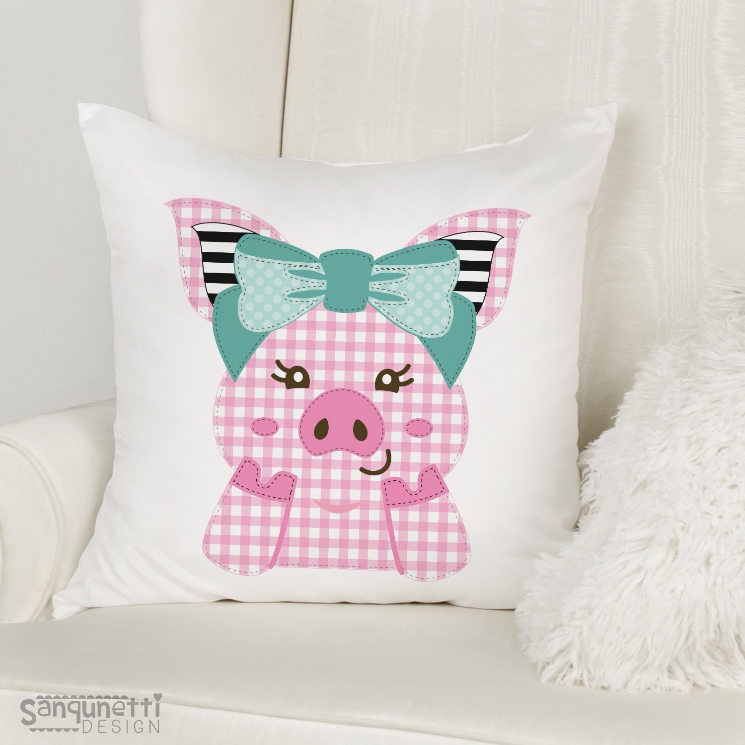 Pig With Bow Faux Applique Design, Printable Farm Girl Design, PNG ...