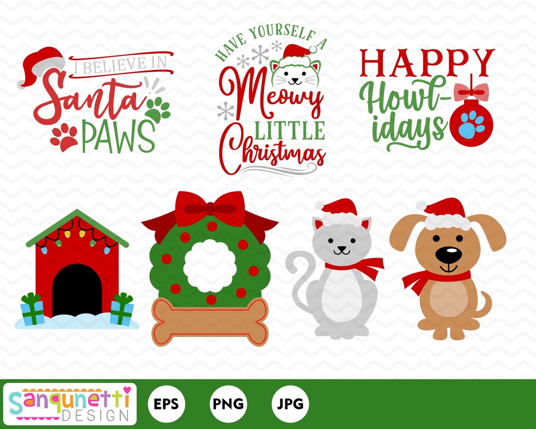 Cat and Dog Christmas Clipart Pet Holiday Holiday Digital Art - Etsy
