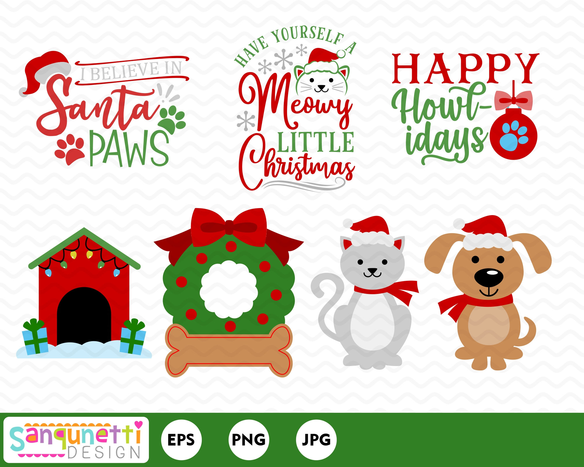 Cat and Dog Christmas Clipart Pet Holiday Holiday Digital Art | Etsy