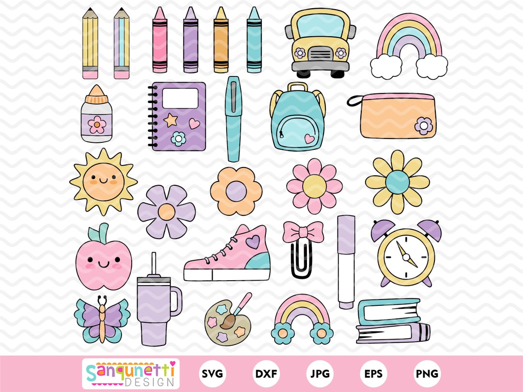 Adorable Pastel School Clip Art and SVG Bundle - Back to School ...