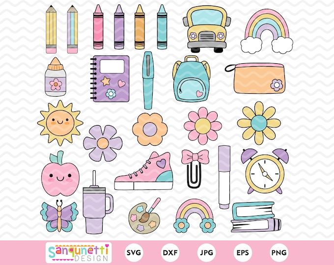 School Supply Cuties Clipart - Kawaii Clipart - Instant Download ...