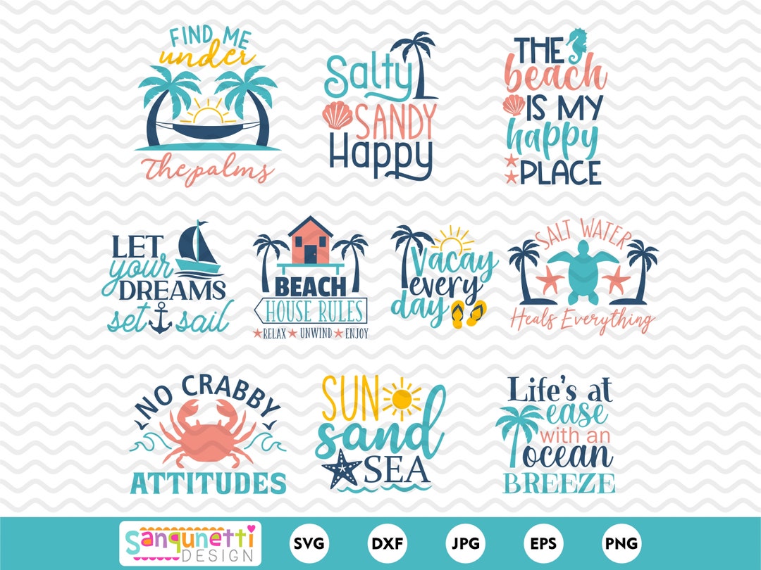 Summer Beach Clipart and SVG, Tropical and Palm Tree Digital Art ...