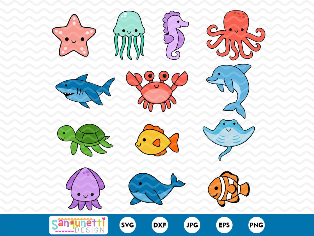 Chunky Under the Sea Animal SVG Bundle | Cute Ocean Clipart | Sea ...