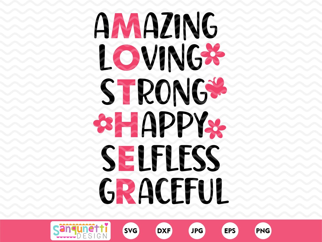 Mother Amazing Loving Strong SVG, Mother's Day SVG, Mom Lettering for ...